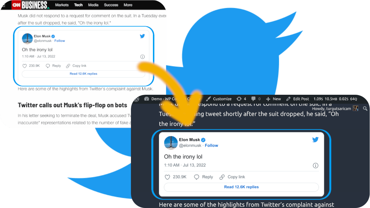 How to show Tweets in crawled posts | WP Content Crawler